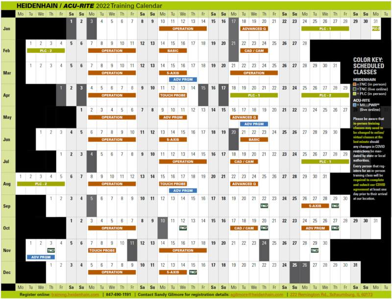 2022 TNC training calendar released - HEIDENHAIN
